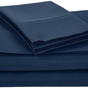 Amazon Basics Navy Blue Comforter (Full/Queen) and Navy Blue Sheet Set (Queen)