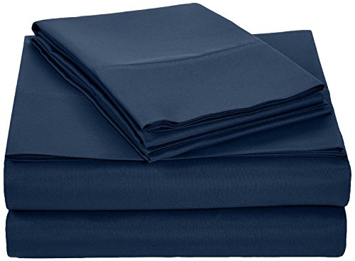 Amazon Basics Navy Blue Comforter (Full/Queen) and Navy Blue Sheet Set (Queen)