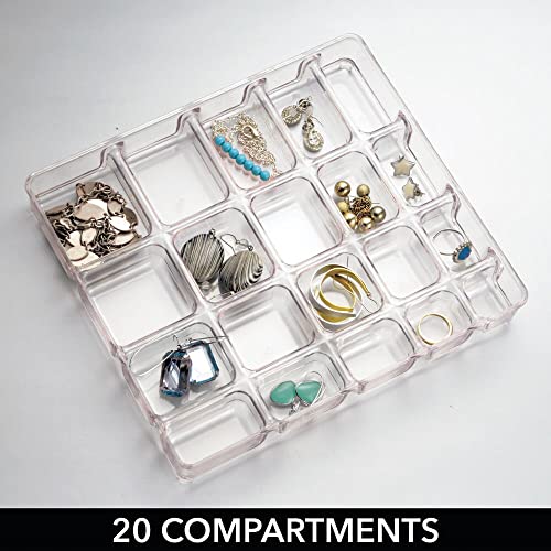 mDesign Stackable Plastic Storage Jewelry Box - 2 Organizer Trays with Lid for Drawer, Dresser, Vanity - Holds Necklaces, Bracelets, Bangles, Rings, Earrings - 3 Pieces - Clear