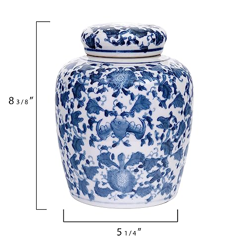 Creative Co-Op Decorative Ceramic Ginger Jar with Lid, Blue and White, Large