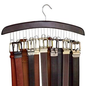 richards homewares belt hanger rack for closet organization and storage display holder with 12 hooks, wood and chrome accents, dark walnut, 75532