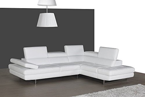 J&M FURNITURE A761 Italian Leather Sectional White, Modern