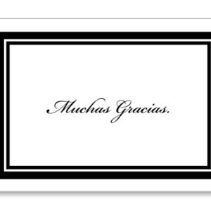 Muchas Gracias Greeting Cards with Envelopes - Simple, Blank, Black Imprint (12 Count)