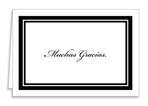 Muchas Gracias Greeting Cards with Envelopes - Simple, Blank, Black Imprint (12 Count)