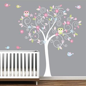 tree wall decal-nursery wall decals-nursery wall art-tree decal with owls, birds-wall stickers