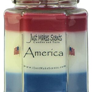 America - Patriotic Red, White & Blue Blended Soy Candle by Just Makes Scents - Great for Veterans Day, Memorial Day and Independance Day Decorations