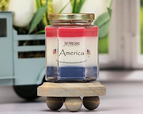 America - Patriotic Red, White & Blue Blended Soy Candle by Just Makes Scents - Great for Veterans Day, Memorial Day and Independance Day Decorations