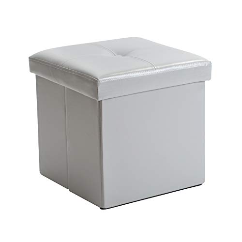 Simplify Faux Leather Folding Storage Ottoman | Single | Collapsible | Tufted Padded Seating | Foot Rest | Bench | Toy Box | Grey