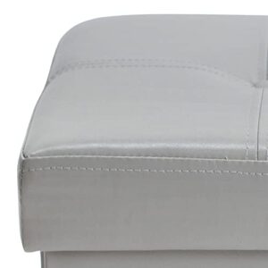 Simplify Faux Leather Folding Storage Ottoman | Single | Collapsible | Tufted Padded Seating | Foot Rest | Bench | Toy Box | Grey