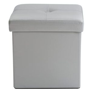 Simplify Faux Leather Folding Storage Ottoman | Single | Collapsible | Tufted Padded Seating | Foot Rest | Bench | Toy Box | Grey