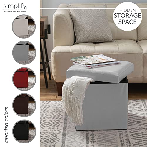 Simplify Faux Leather Folding Storage Ottoman | Single | Collapsible | Tufted Padded Seating | Foot Rest | Bench | Toy Box | Grey