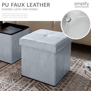 Simplify Faux Leather Folding Storage Ottoman | Single | Collapsible | Tufted Padded Seating | Foot Rest | Bench | Toy Box | Grey