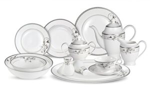 lorenzo 57 piece elegant bone china service for 8 viola dinnerware sets, silver