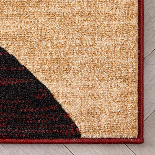 Well Woven Casual Modern Styling Shapes Circles Area Rug 5x7 (5'3" x 7'3'') Multi Color Red Black Beige Thick Soft Pile Easy Care Pile Suitable high Traffic Areas