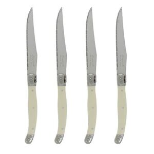 laguiole 4-piece steak knives (faux ivory) - stainless steel knives – smooth cut serrated knife blade – dishwasher safe steak knife set – luxurious kitchen knife set for parties…