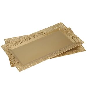 silver spoons and more lace rim 14" x 7.5" heavyweight plastic set of 2 serving trays, gold