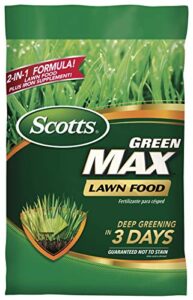 scotts green max lawn food, lawn fertilizer plus iron supplement for greener grass, 5,000 sq. ft., 16.67 lbs.