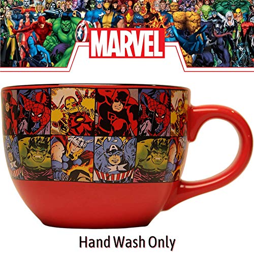 Silver Buffalo Marvel Comics Heroes Avengers Grid Oversized Ceramic Coffee Mug Featuring Spider-Man, Captain America, Thor, Hulk, and Iron Man, 24-Ounces