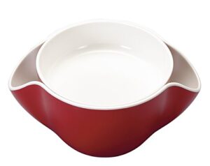 kody double dish for pistachios, peanuts, edamame, cherries, nuts, fruits, candies, snacks plastic serving dishes and bowls (cherry red)