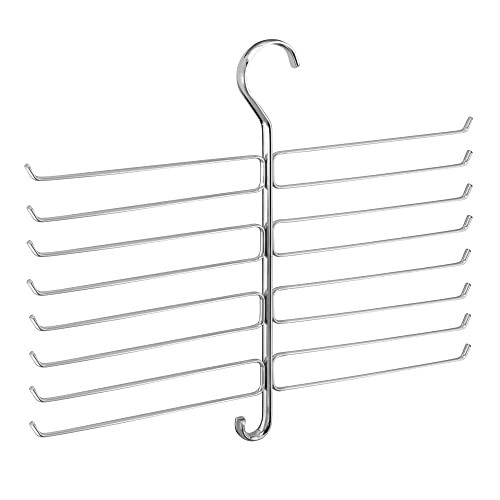 mDesign Metal Closet Rod Hanging Accessory Storage Organizer Rack for Scarves, Ties, Yoga Pants, Leggings, Tank Tops - Snag Free, Geometric Design, 16 Arms/1 Hook - Spira Collection - Chrome