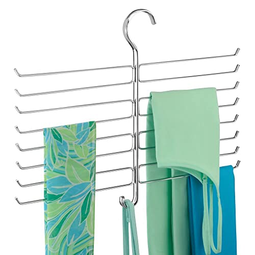 mDesign Metal Closet Rod Hanging Accessory Storage Organizer Rack for Scarves, Ties, Yoga Pants, Leggings, Tank Tops - Snag Free, Geometric Design, 16 Arms/1 Hook - Spira Collection - Chrome