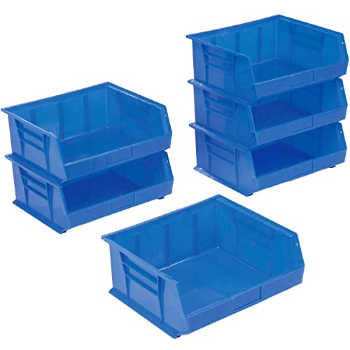 Blue Plastic Stacking Bin 16-1/2 x 14-3/4 x 7 - Lot of 6