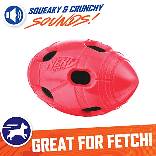 Nerf Dog Rubber Football Dog Toy with Interactive Squeaker and Crunch, Lightweight, Durable and Water Resistant, 6 Inch Diameter for Medium/Large Breeds, Single Unit, Red