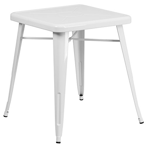 Flash Furniture Prince Commercial Grade 23.75" Square White Metal Indoor-Outdoor Table