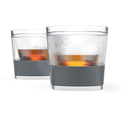 Host Freeze Cooling cups set of 2, Old Fashioned Glass with Silicone band for Bourbon, Scotch, and Whiskey, Whisky Gifts for Men, Grey