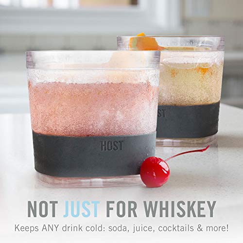 Host Freeze Cooling cups set of 2, Old Fashioned Glass with Silicone band for Bourbon, Scotch, and Whiskey, Whisky Gifts for Men, Grey