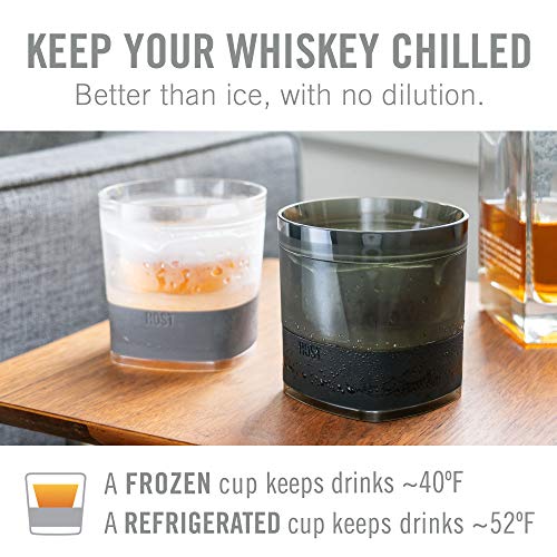 Host Freeze Cooling cups set of 2, Old Fashioned Glass with Silicone band for Bourbon, Scotch, and Whiskey, Whisky Gifts for Men, Grey