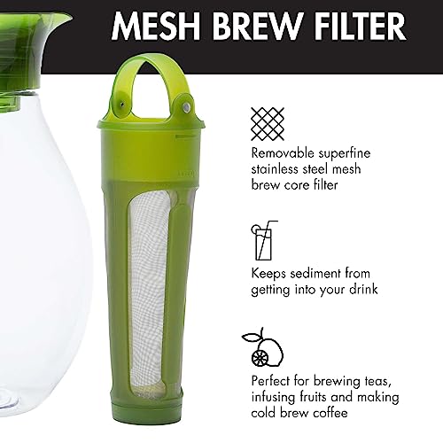 Primula The Big Iced Tea Maker and Infuser, Plastic Beverage Pitcher with Leak Proof, Airtight Lid, Fine Mesh Reusable Filter, Made without BPA, Dishwasher Safe, Green