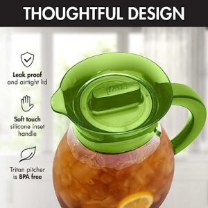 Primula The Big Iced Tea Maker and Infuser, Plastic Beverage Pitcher with Leak Proof, Airtight Lid, Fine Mesh Reusable Filter, Made without BPA, Dishwasher Safe, Green