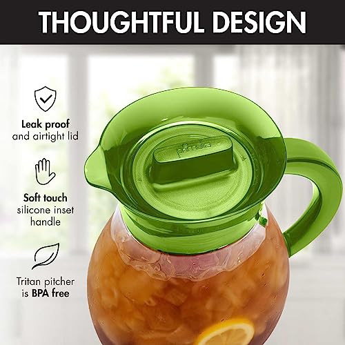 Primula The Big Iced Tea Maker and Infuser, Plastic Beverage Pitcher with Leak Proof, Airtight Lid, Fine Mesh Reusable Filter, Made without BPA, Dishwasher Safe, Green