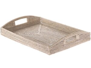 kouboo 1020043 la jolla rattan rectangular serving tray, 18" x 13.5" x 3.5", white wash