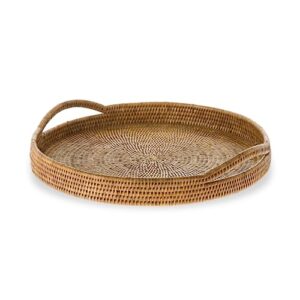 kouboo la jolla serving tray, brown tray, rattan serving tray, serving tray with handles, hosting tray, party tray, ottoman tray, tea, living room, grill, fruit, display tray, servewear, honey brown