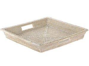 kouboo 1020047 la jolla rattan square serving tray, 17.5" x 17.5" x 2.75", white wash