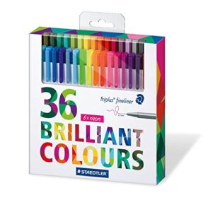 staedtler 334 c36jb triplus fineliner (dreikant, set mit 36 brillanten farben, promotion 26 + 10 gratis, hohe qualität, superfeine spitze, linienbreite ca. 0.3 mm)