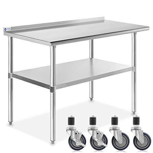 GRIDMANN Stainless Steel Table 48 in. x 24 in., NSF Commercial Kitchen Prep & Work Table w/ Backsplash and Wheels