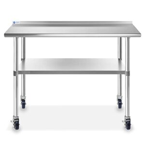 GRIDMANN Stainless Steel Table 48 in. x 24 in., NSF Commercial Kitchen Prep & Work Table w/ Backsplash and Wheels