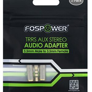 FosPower (3 Pack 3.5mm (1/8") Male to Female Stereo Audio Headphone Jack Adapter [Ultra-Slim Design | 4-Conductor TRRS | 24K Gold Plated Connector] for Phones, Tablets, Headphones & Card Readers