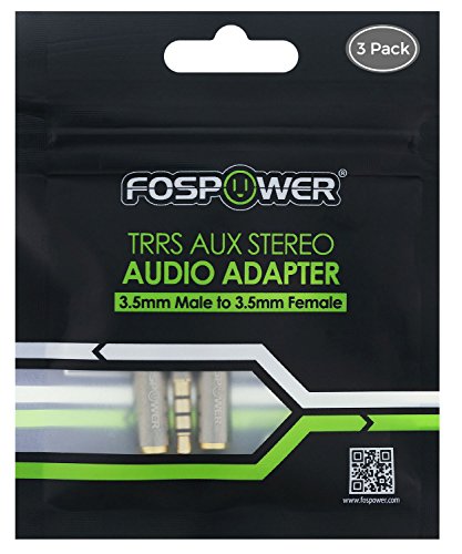 FosPower (3 Pack 3.5mm (1/8") Male to Female Stereo Audio Headphone Jack Adapter [Ultra-Slim Design | 4-Conductor TRRS | 24K Gold Plated Connector] for Phones, Tablets, Headphones & Card Readers