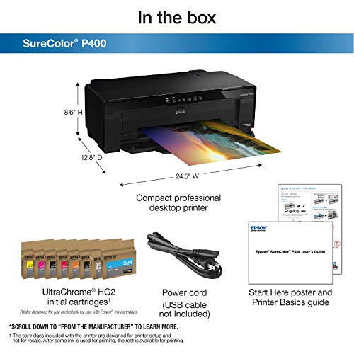 Epson SureColor P400 Wireless Color Photo Printer, 20.9 x 25.8 x 13.5 Inches, Black, Model:C11CE85201