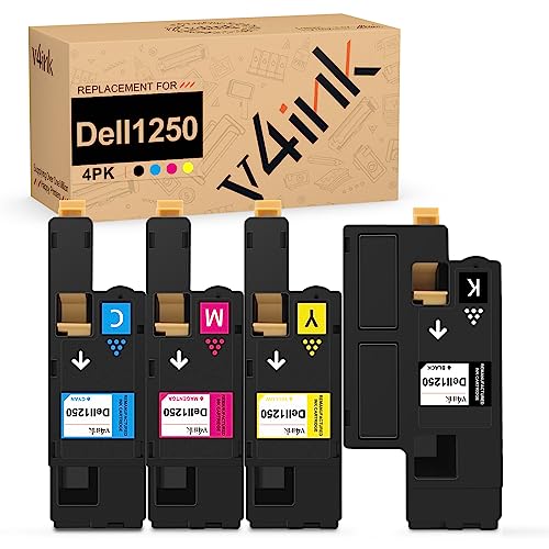 v4ink Compatible Toner Cartridge Replacement for Dell 1250 (KCMY, 4-Pack), for use in Dell 1250c Dell 1350cnw Dell 1355cn 1355cnw c1760nw c1765nf c1765nfw Printer