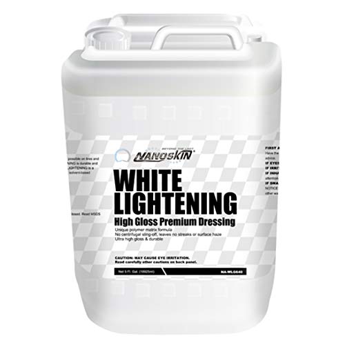 Nanoskin WHITE LIGHTENING Premium Dressing 5 Gallons – Universal Thick Wipe-On Dressing for Car Detailing | Works on Tire, Vinyl, Rubber, Plastic & Trim | For Cars, Trucks, Motorcycles, RVs & More