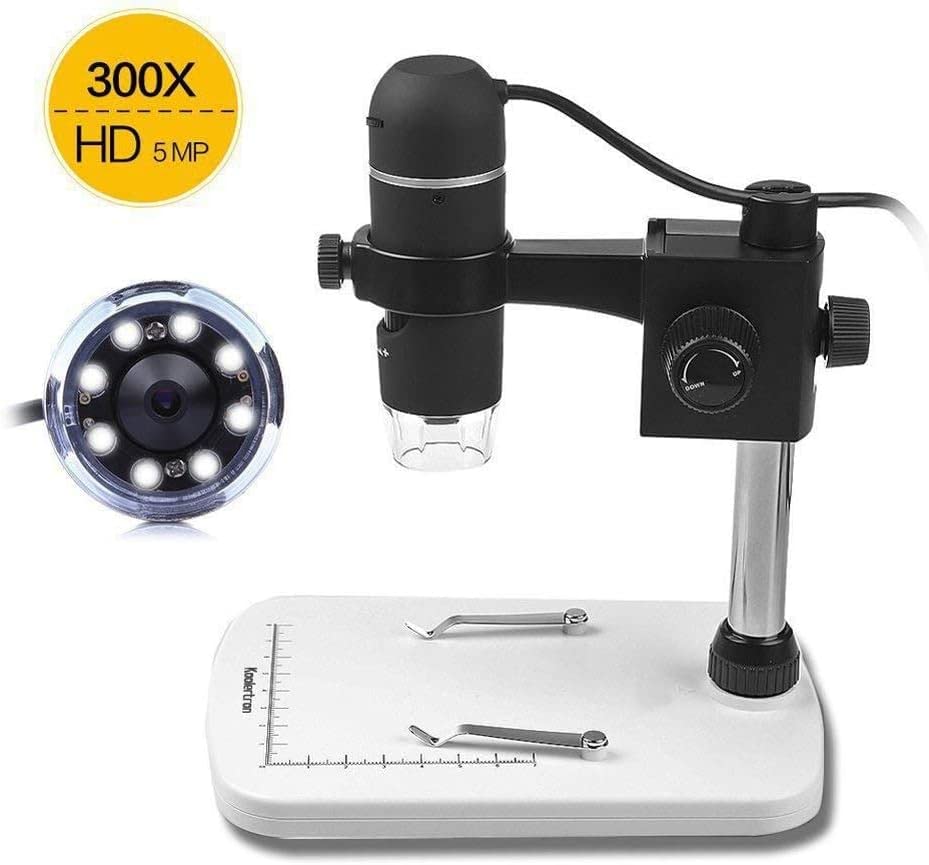 Koolertron 5MP 20-300X USB Digital Microscope Magnifier Video Camera, 8 LED Illumination with Intensity Control,Base Stand,Software for Windows, Mac, Vista