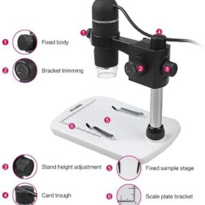 Koolertron 5MP 20-300X USB Digital Microscope Magnifier Video Camera, 8 LED Illumination with Intensity Control,Base Stand,Software for Windows, Mac, Vista