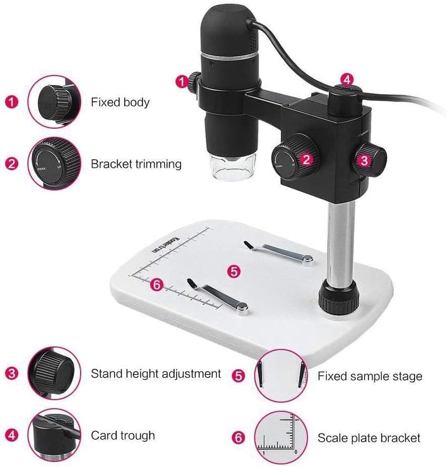 Koolertron 5MP 20-300X USB Digital Microscope Magnifier Video Camera, 8 LED Illumination with Intensity Control,Base Stand,Software for Windows, Mac, Vista