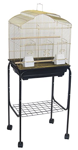 YML 3/8" Bar Spacing Shall Top Small Bird Cage with Black Stand, 18" x 14", Brass