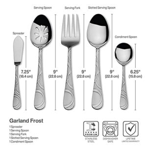 Pfaltzgraff Garland Frost 53-Piece Stainless Steel Flatware Serving Utensil Set and Steak Knives, Service for 8